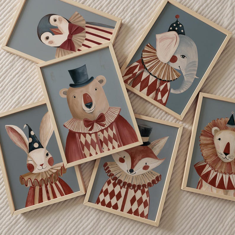 Vintage Circus Wall Art Set, 20 Printable Animal Prints, Whimsical ...