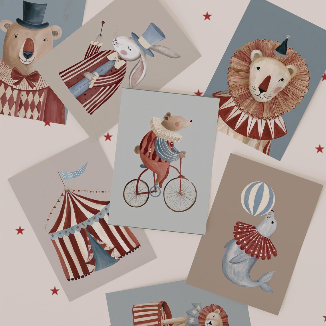 Vintage Circus Wall Art Set, 20 Printable Animal Prints, Whimsical ...