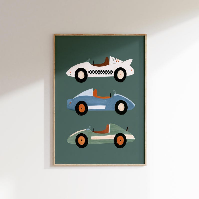 Vintage Race Car Nursery Print, Retro Boys Room Wall Art, Kids ...