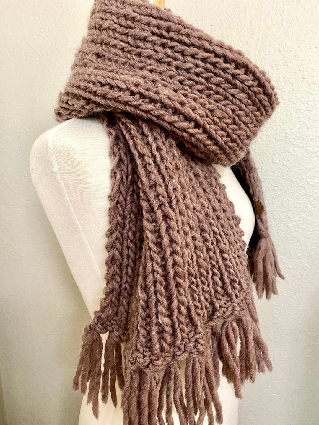 Chunky Big Wool Scarf Hand Knit Fashion Accessories Super Bulky Beige ...