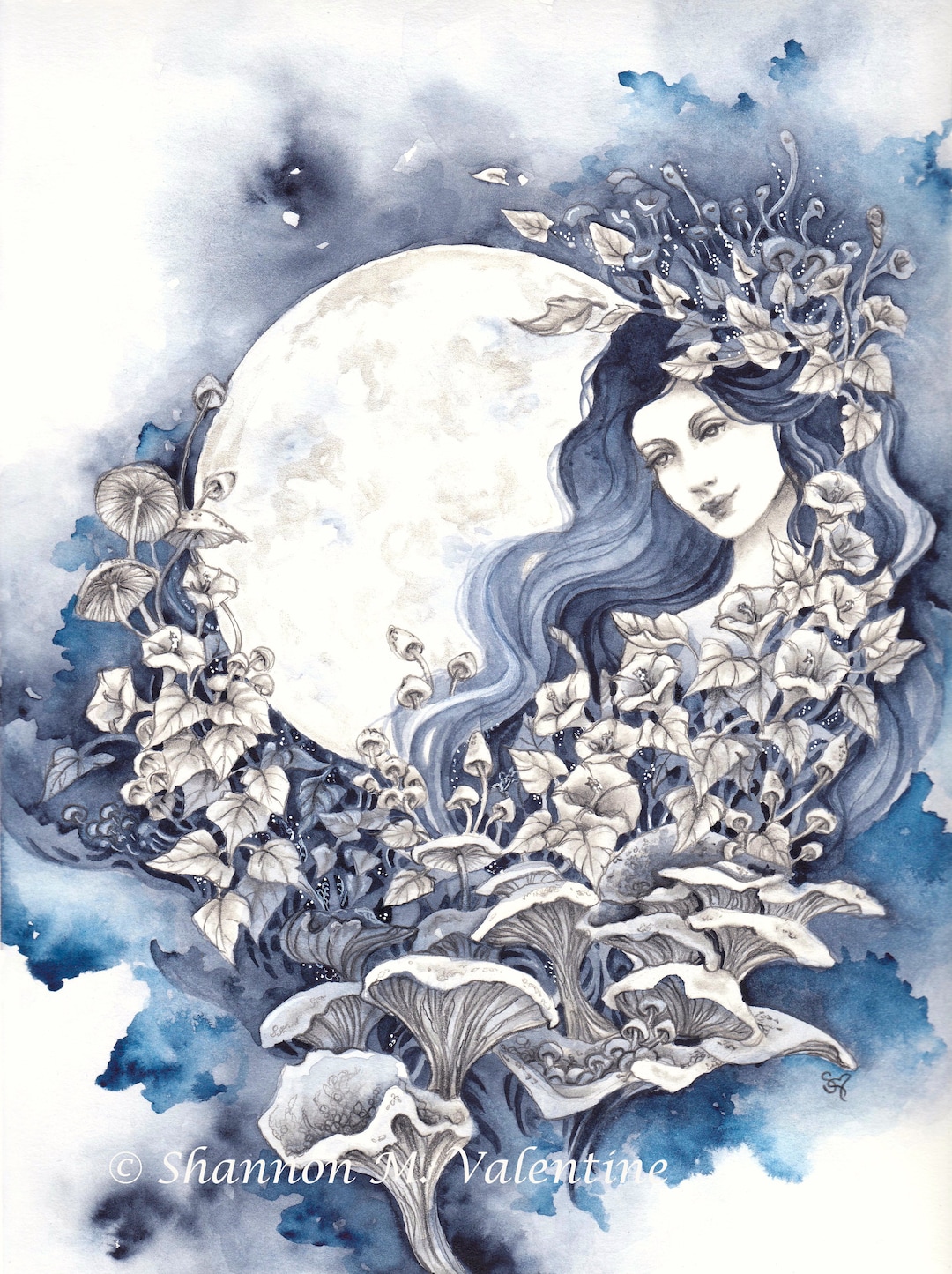 Moon Child Giclée Art Print: Fantasy Goddess With Moonflowers - Etsy