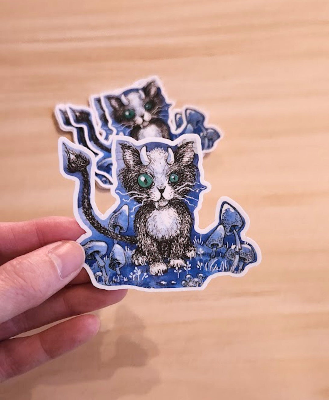 Creepy Cute Demon Kitten Sticker | Laminated Vinyl Die Cut Sticker ...