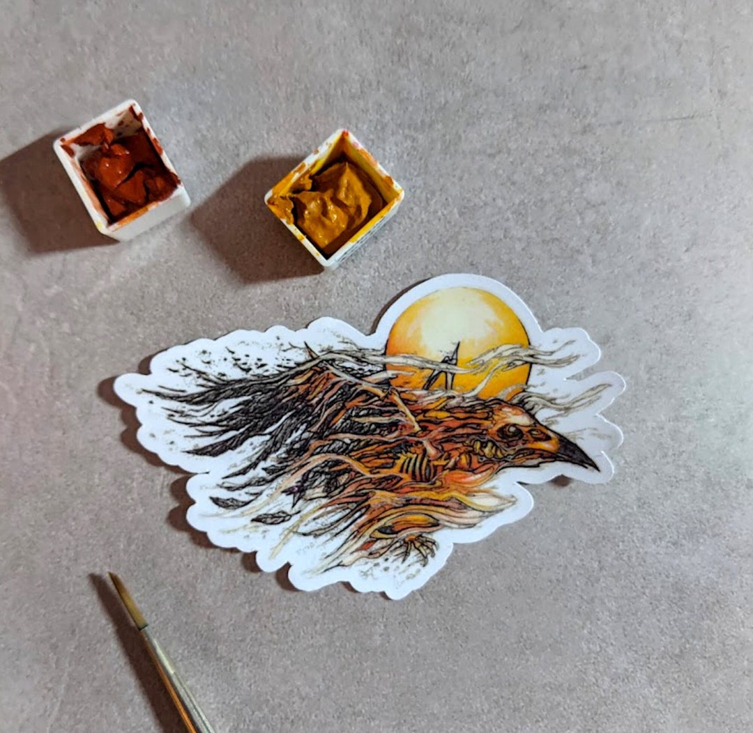 Dark Fantasy Art Sticker | Laminated Vinyl Die Cut Sticker | Demon Crow ...