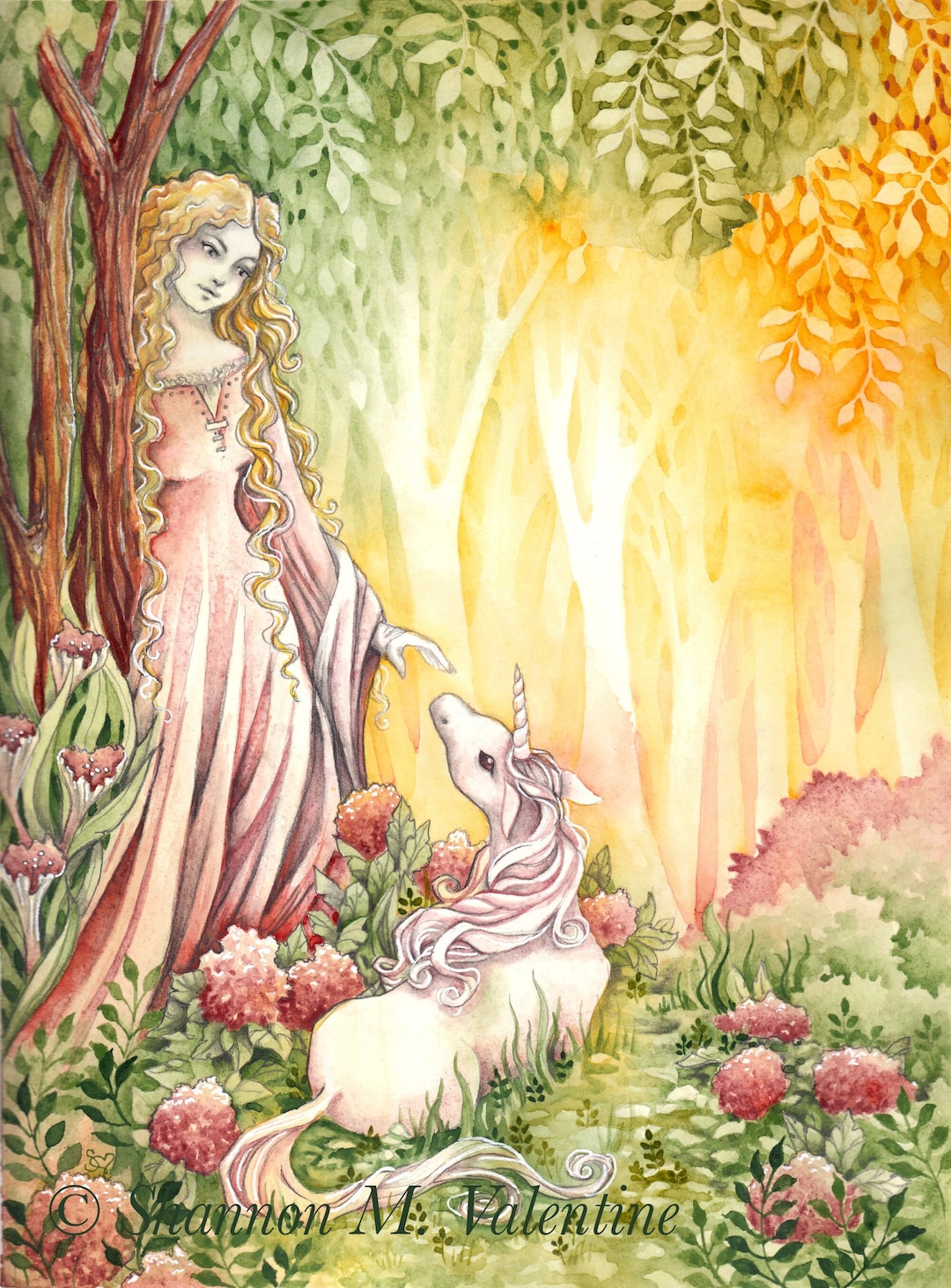 Medieval Fantasy Art | Maiden and Unicorn | Whimsical Giclée Art Print ...
