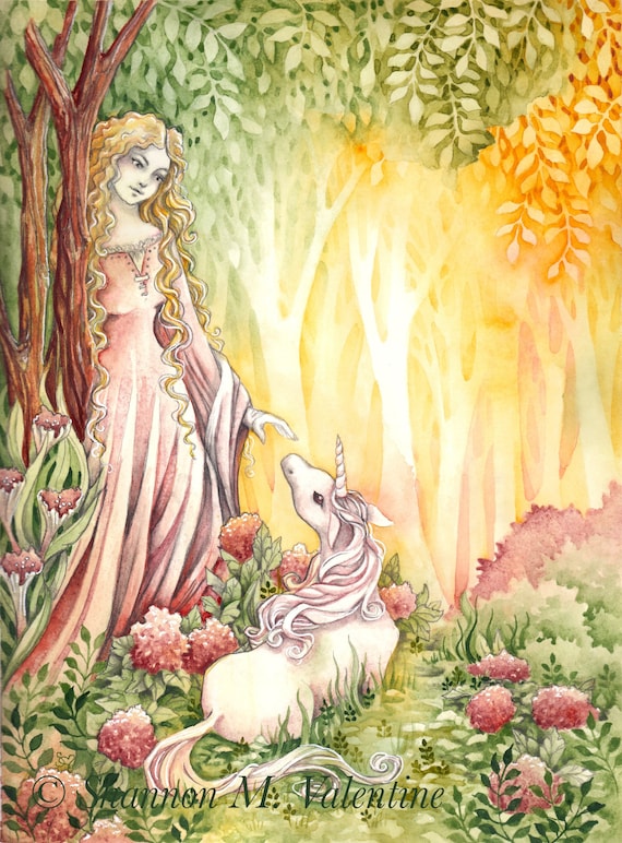 Medieval Fantasy Art Maiden and Unicorn Whimsical Giclée - Etsy