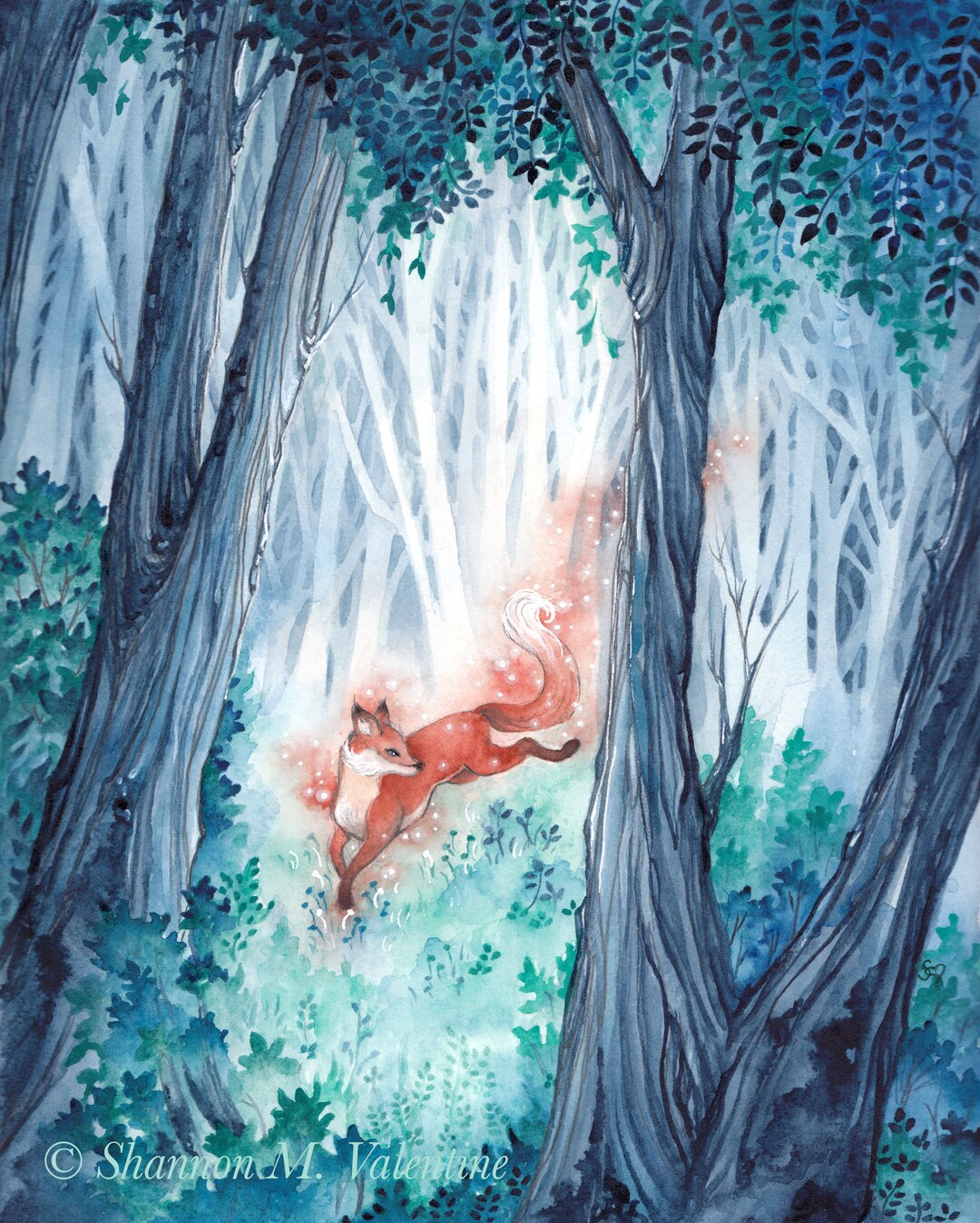 Fox Art Print fox Magic, Giclée Art Print, Enchanted Magical Forest ...