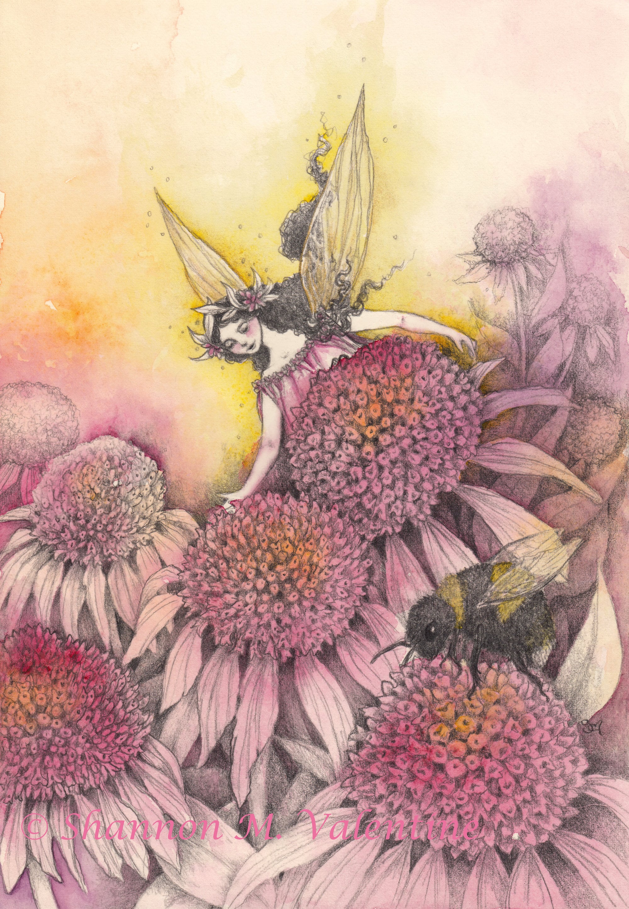 Faerie Art Flower Fairy with Bumble Bee Giclée Print Fantasy | Etsy