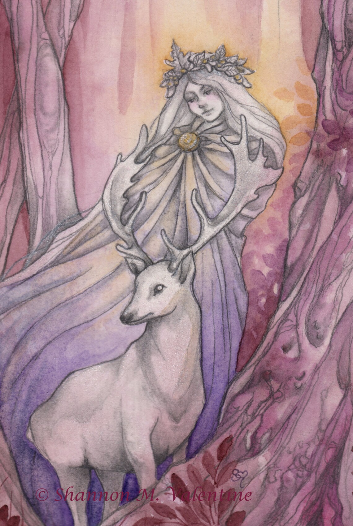 Celtic Woodland Witch Fae Guardian White Fallow Deer - Etsy