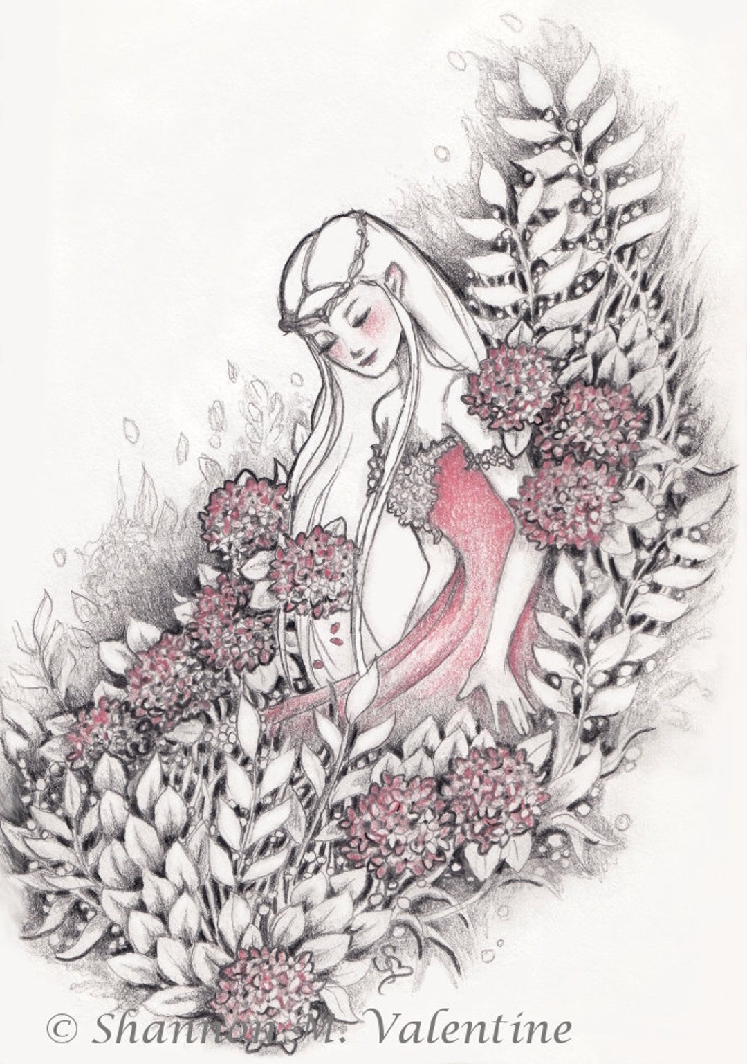 Elven Art Giclée Print Pink Hydrangeas 5x7 Fantasy Art Print Middle ...