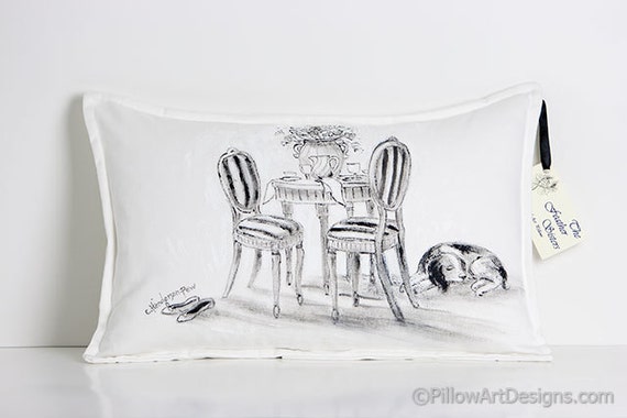 Items similar to Hand Painted French Provincial Art Pillow Black and ...