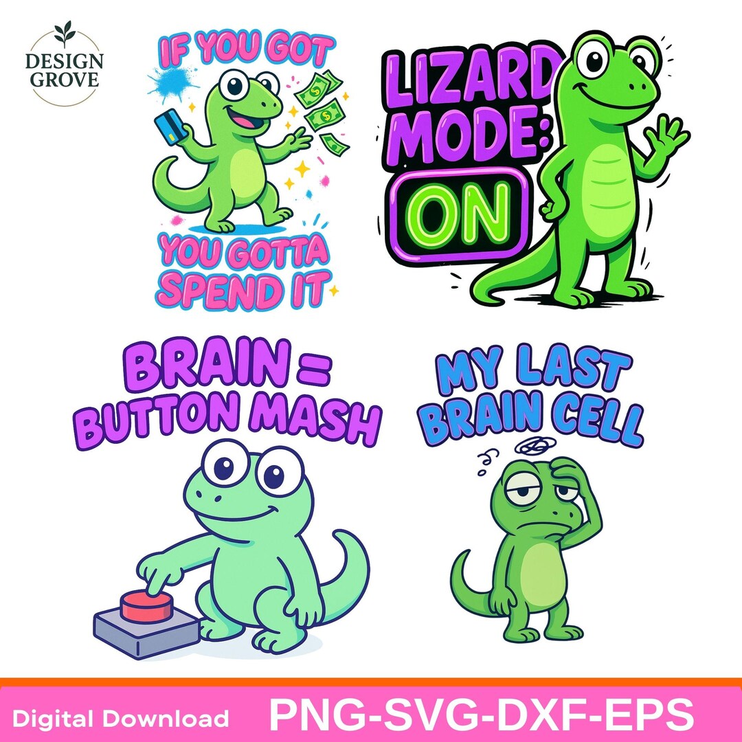 Lizard Meme Quotes Bundle | Funny Reptile Clipart (svg, Png, Dxf, Eps ...