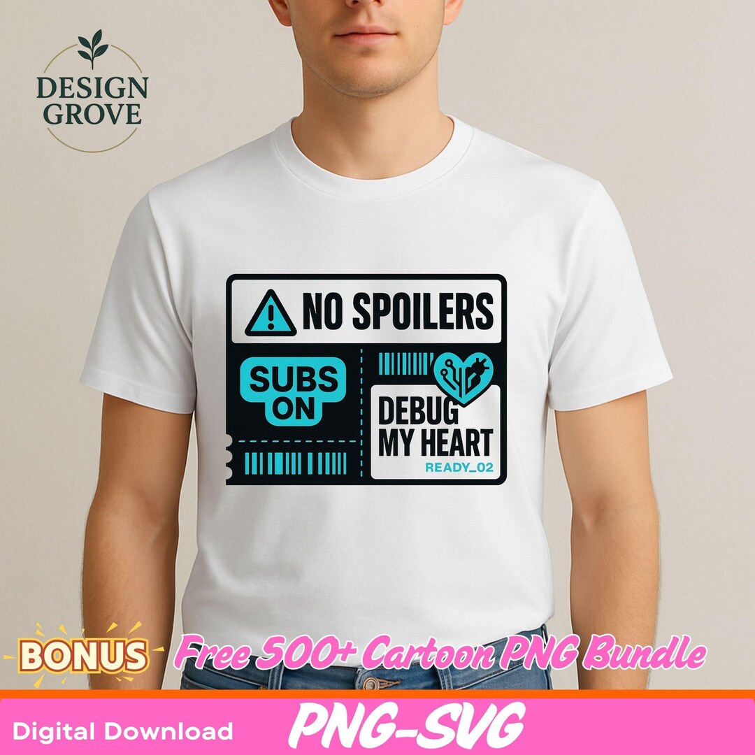 Anime Tech Panel Sticker: No Spoilers, Subs On, Debug My Heart SVG PNG ...