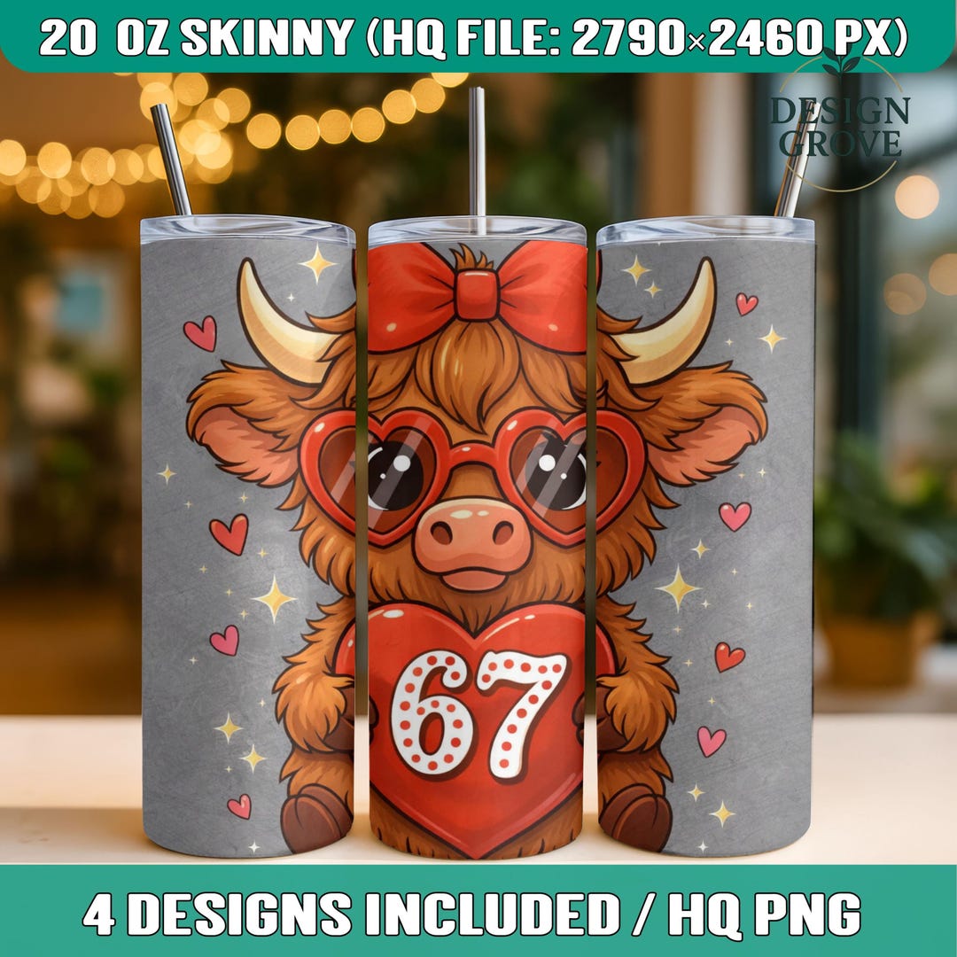 67 Viral Meme Birthday Highland Cow 20oz Skinny Tumbler Wrap PNG – 4 ...