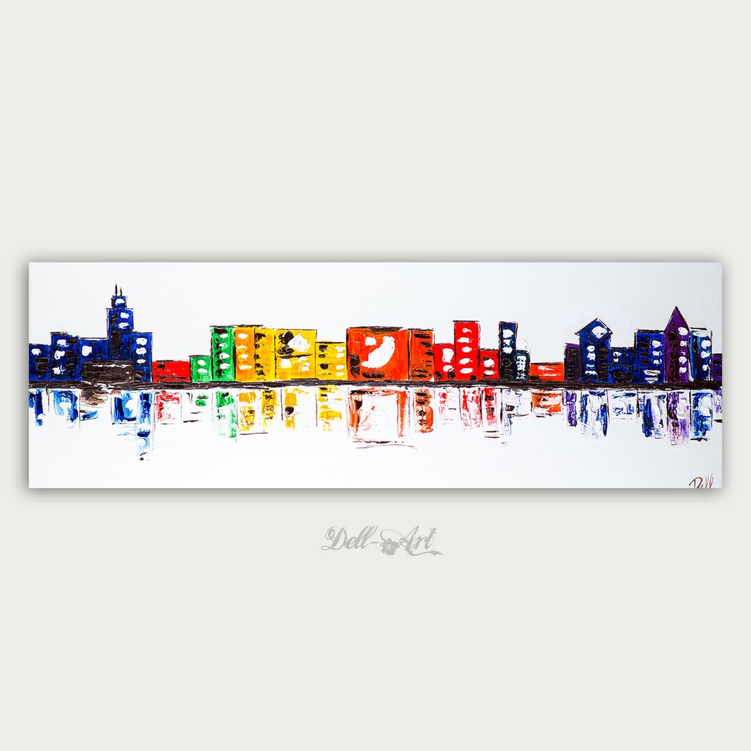 Colorful Chicago Painting, Original Modern Art, Abstract Cityscape ...