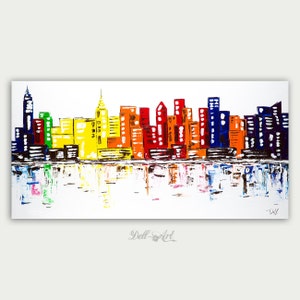 Original Colorful Chicago Abstract Art, Urban Modern Painting,textured ...