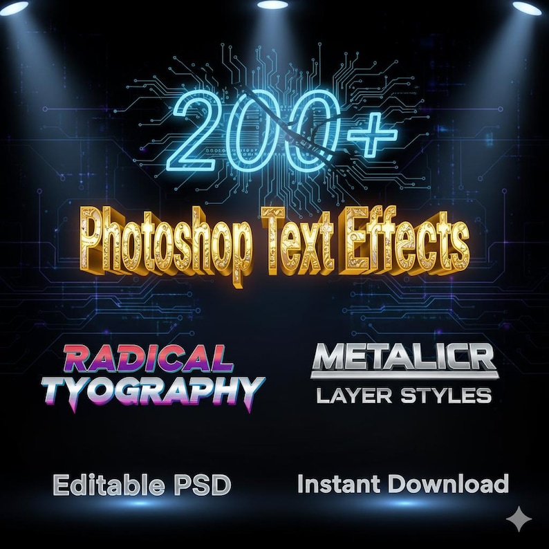 200+ Photoshop Text Effects: 3D, Neon, Metallic Styles (instant ...