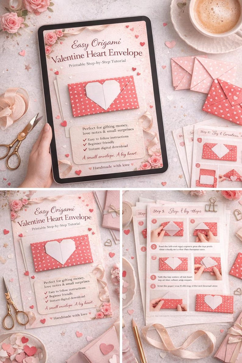 Heart Envelope Template | DIY Paper Craft Valentine (PDF Pattern) - Etsy