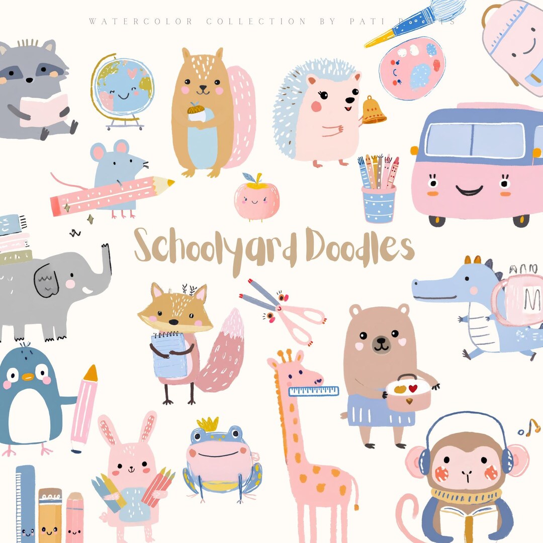 Watercolor Kids Doodle Clipart, Back to School PNG, Cute Classroom ...