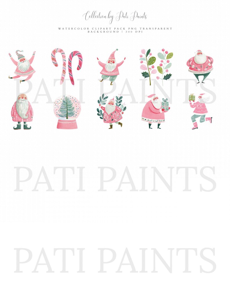 Watercolor Santa Dance Clipart Set, Pink Christmas PNG Illustrations ...