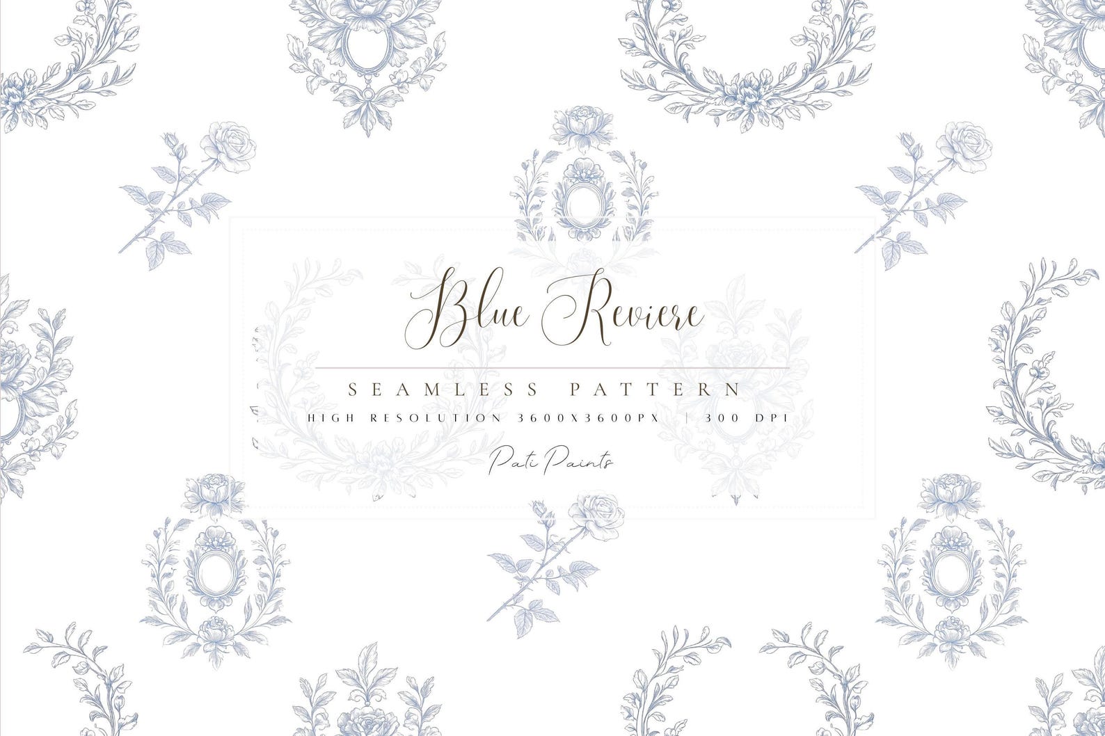 Baroque Line Art Clipart Set Blue Reveire – Rococo Frame, Vintage ...