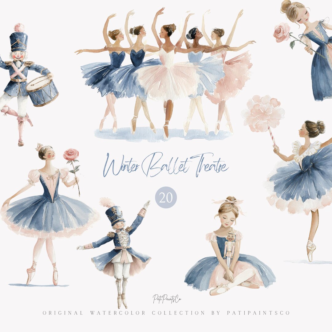Winter Ballet Theatre Clipart, Watercolor Ballerina & Nutcracker PNG ...