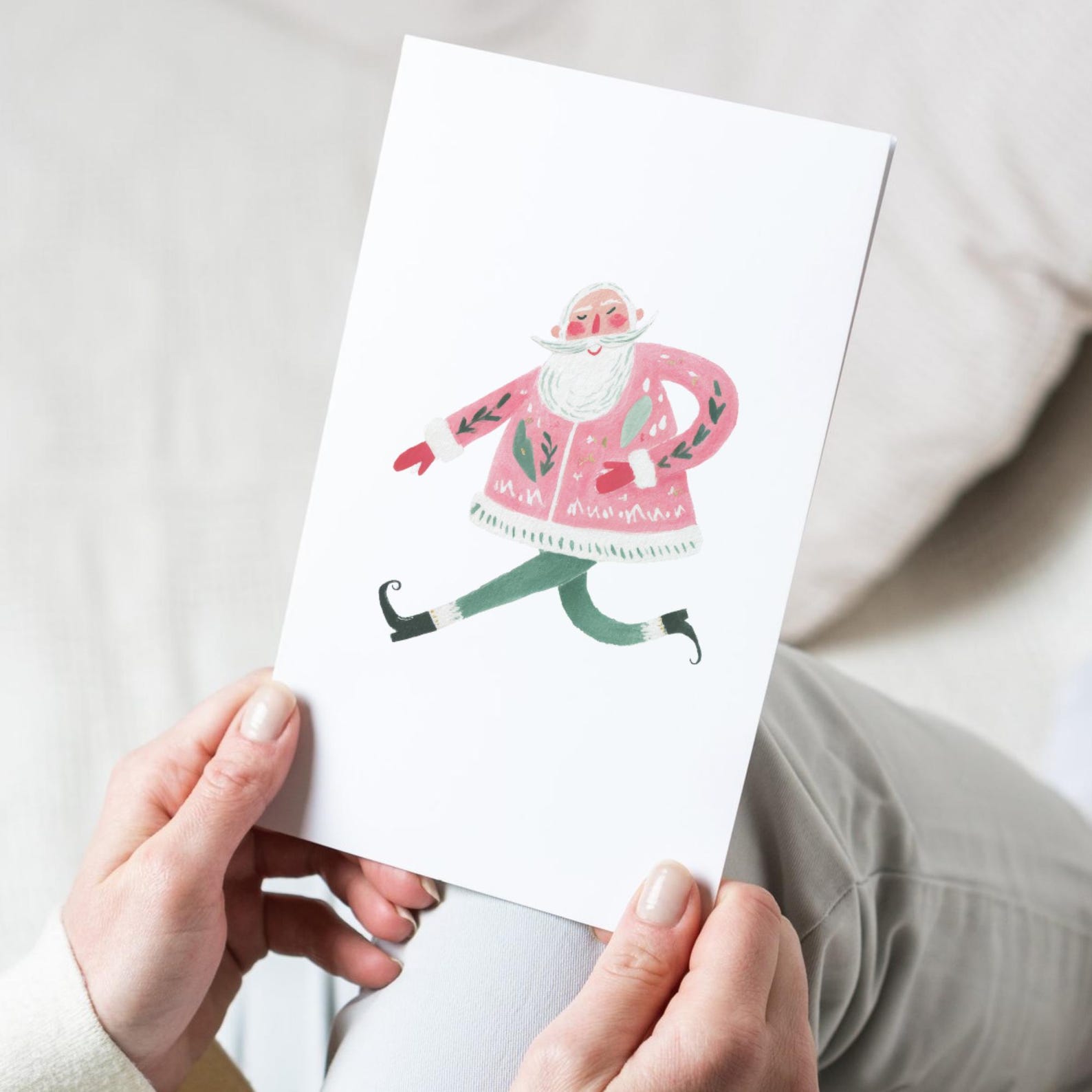 Watercolor Santa Dance Clipart Set, Pink Christmas PNG Illustrations ...