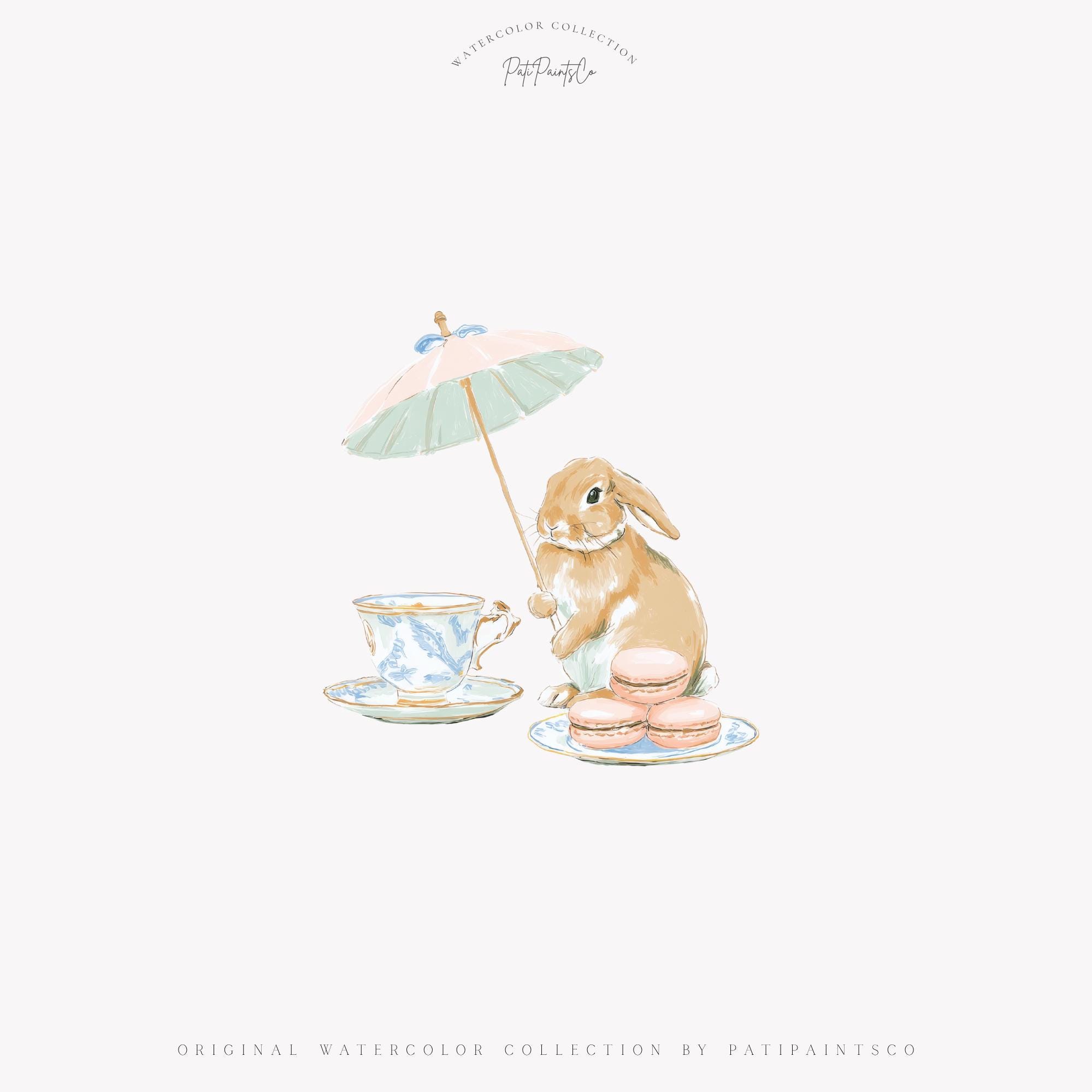 Tea With Bunnies Clipart Set, Watercolor Woodland Animals PNG, Bunny ...