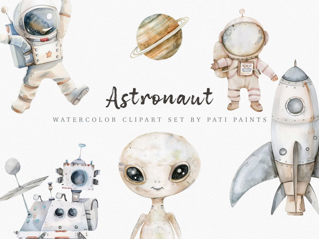 Watercolor Space Clipart Bundle - Nursery Clipart Pack - Watercolor ...