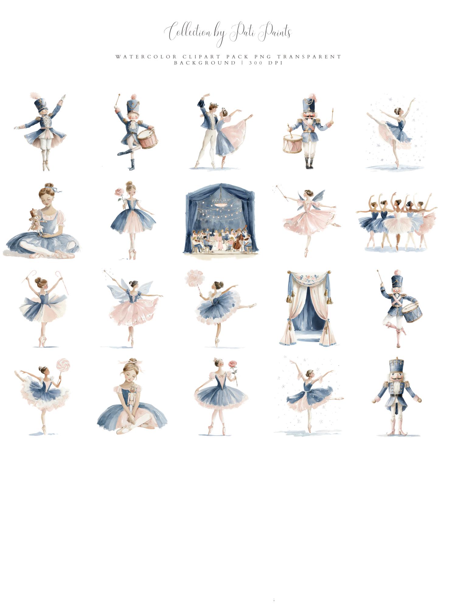 Winter Ballet Theatre Clipart, Watercolor Ballerina & Nutcracker PNG ...