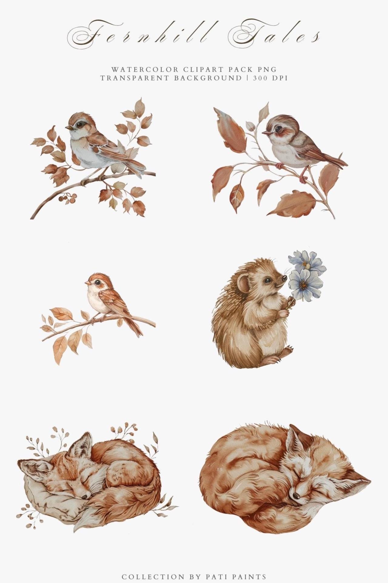 Woodland Animal Clipart Set - Watercolor Baby Deer, Fox, Bunny, Bear ...