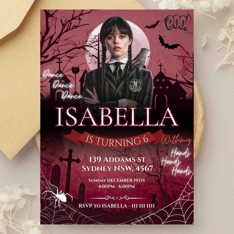 Wednesday Addams Birthday Invitation: Spooky Party Template (digital ...