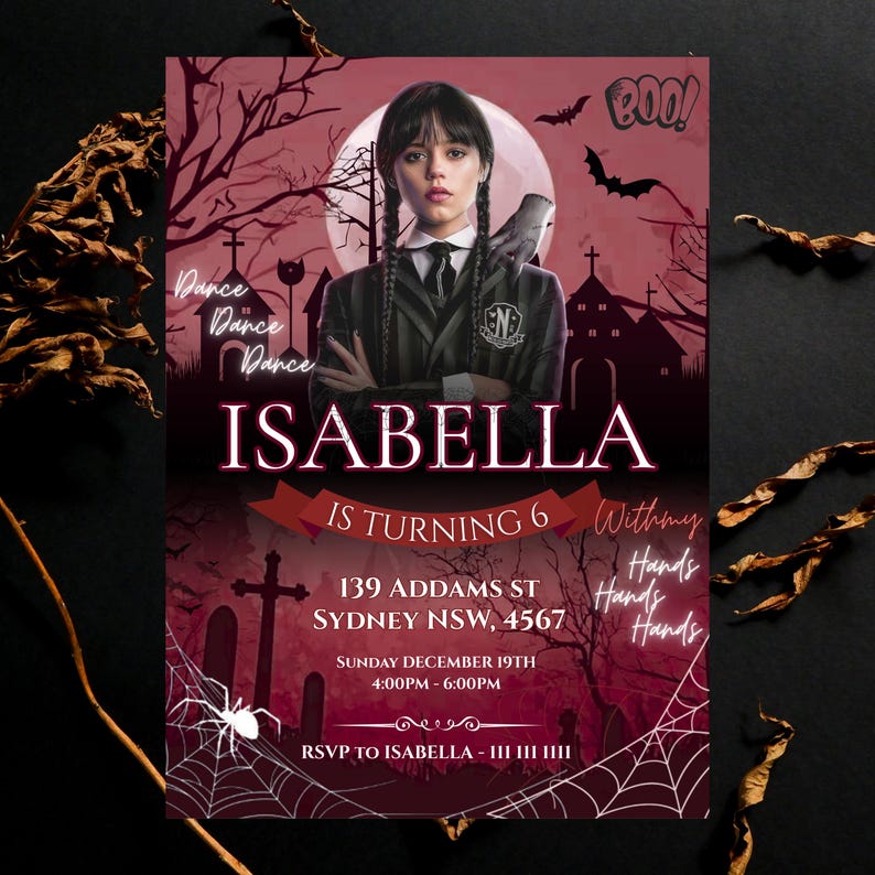 Wednesday Addams Birthday Invitation: Spooky Party Template (digital ...