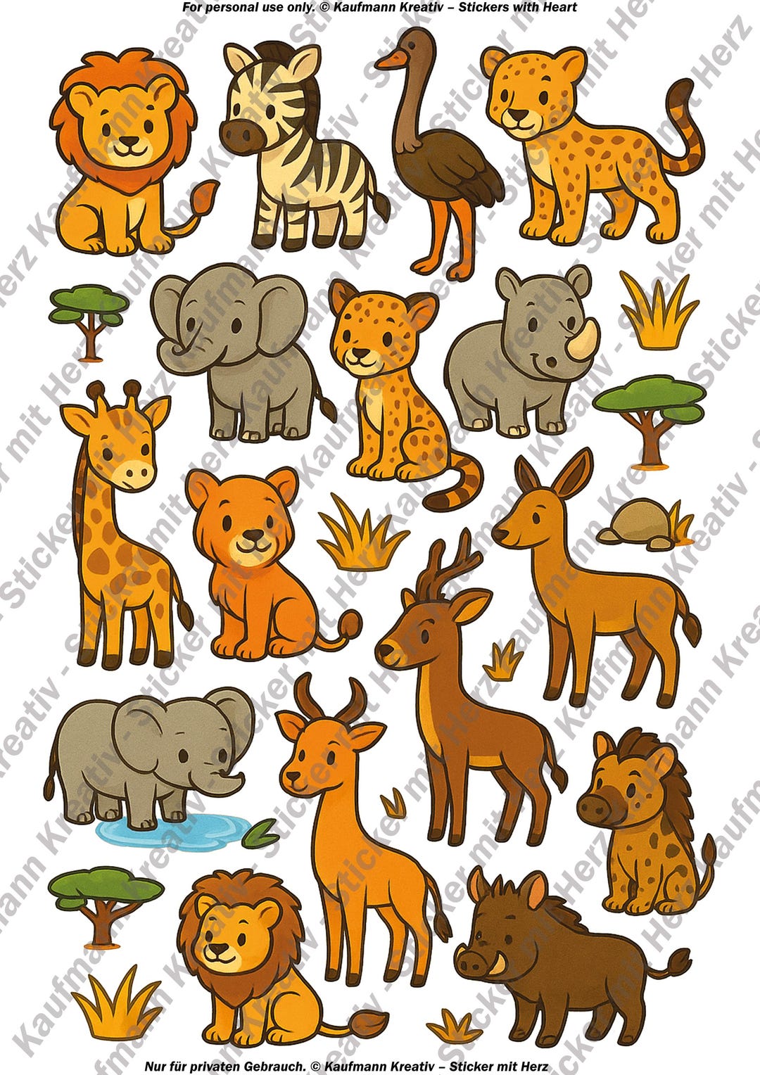 Safari Animals Sticker Sheet #1 | Printable Animals | A4 Digital ...