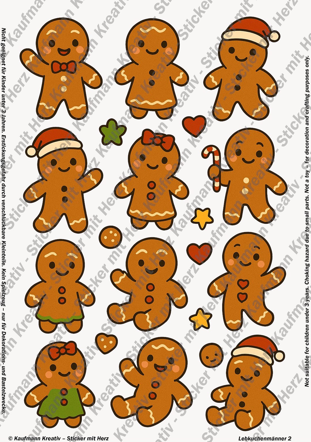 Gingerbread Men Sticker Sheet #2 | A5 Digital Download | Cute Christmas ...