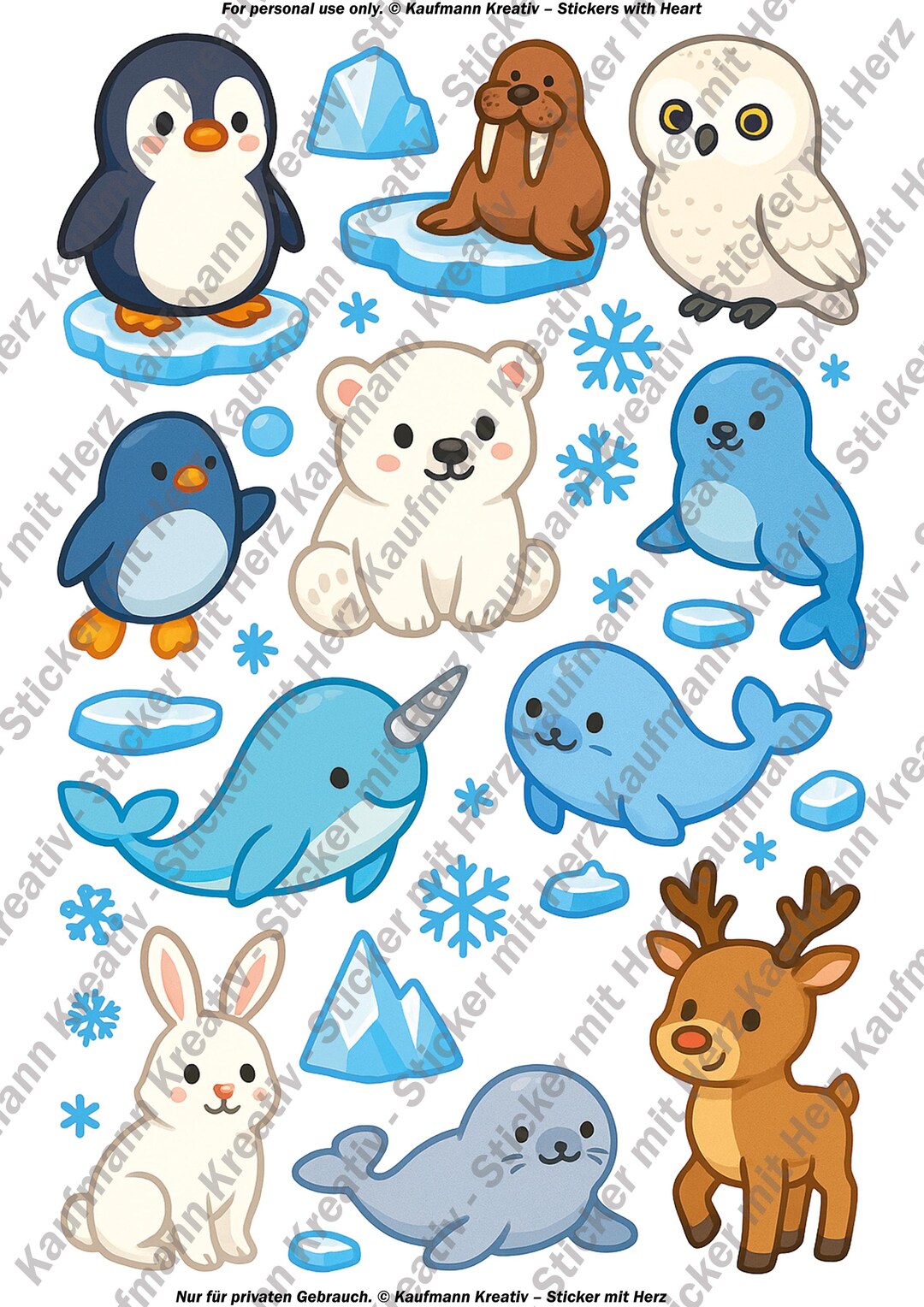 Arctic Animals Sticker Sheet #1 | Printable Animals | A4 Digital ...