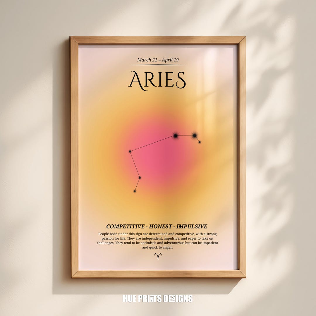 Aries Zodiac Positive Aura Wall Art Print, Spiritual Gradient Poster ...