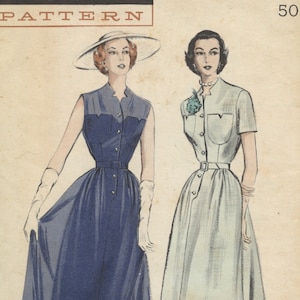 1950's Butterick 5676 Misses' Button-front One-piece Dress Short Sleeve ...