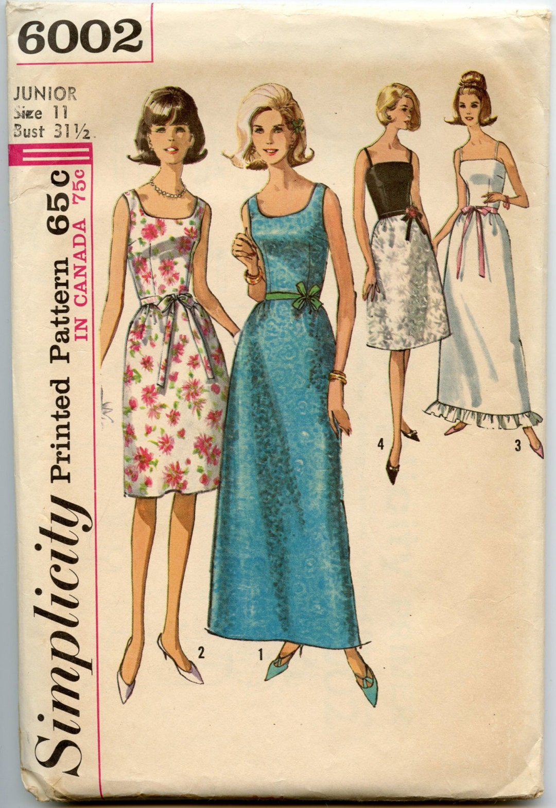 1960s Vintage Sewing Pattern Simplicity 6002 Junior Day or Evening ...