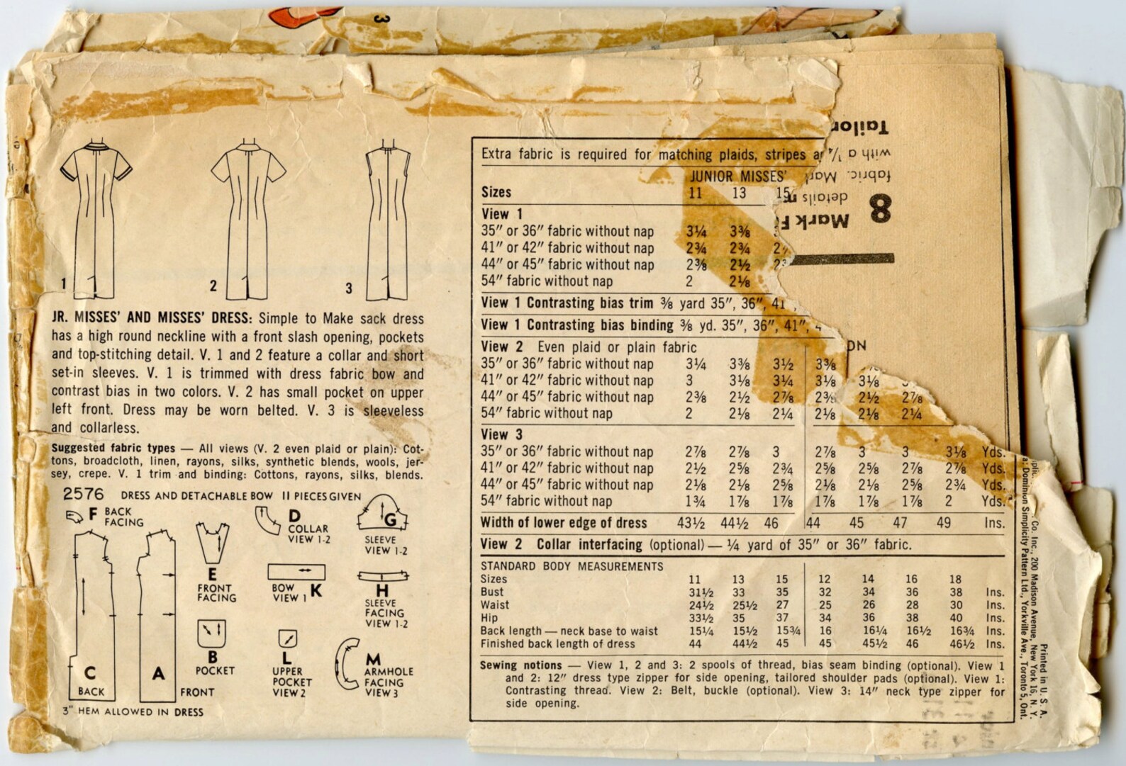 1950s Simplicity 2576 Jr. Misses Jewel Neck Dress Vintage Sewing ...