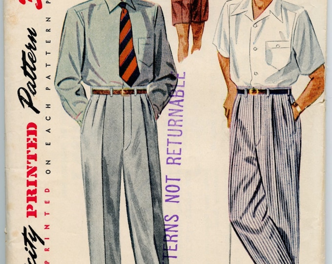 1950s Mens Pattern Simplicity 3720 Mens Pleated Slacks and Shorts Waist ...