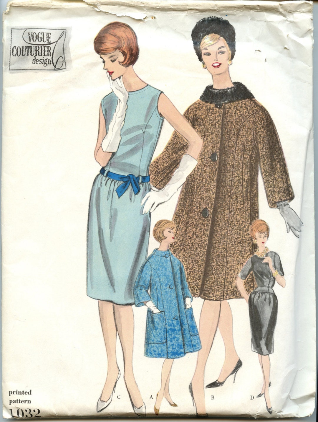 1960s Vintage Sewing Pattern Vogue Couturier 1032 One Piece Dress Coat ...