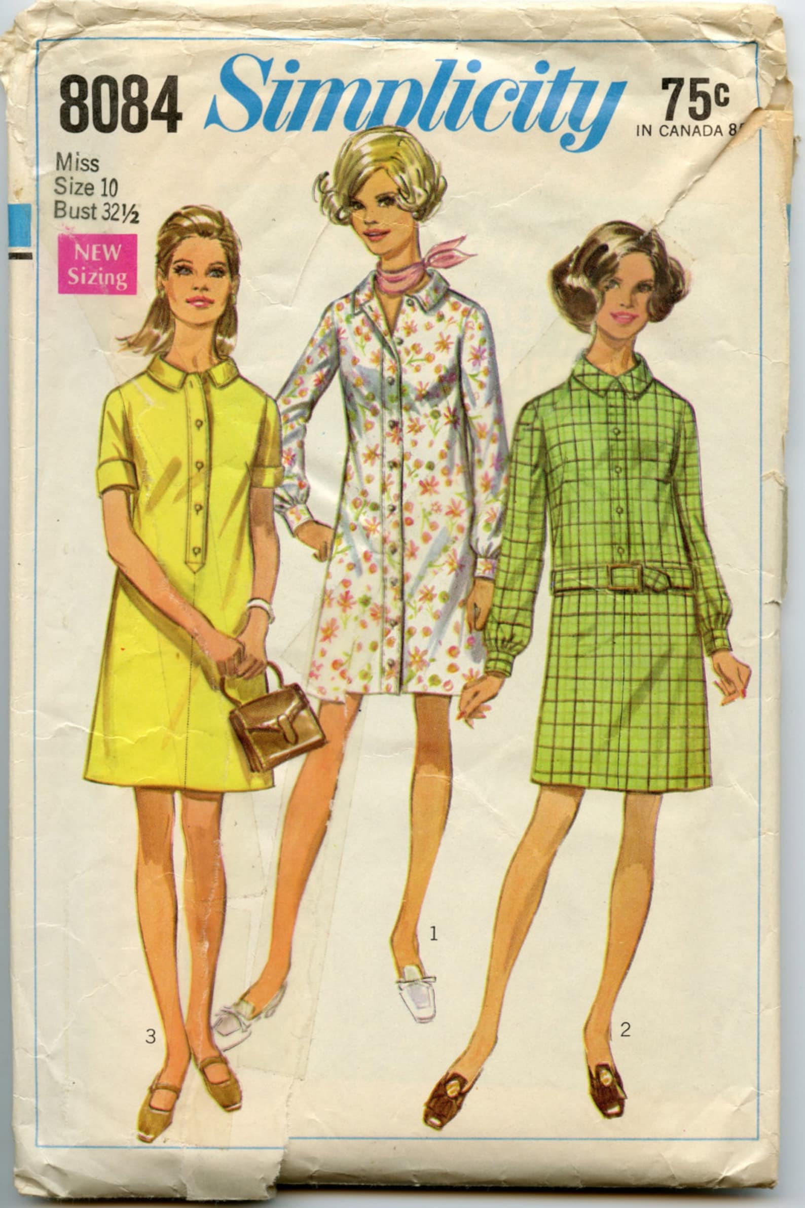 1960s Simplicity 8084 Misses Shirt Dress Vintage Sewing Pattern Bust 32 ...