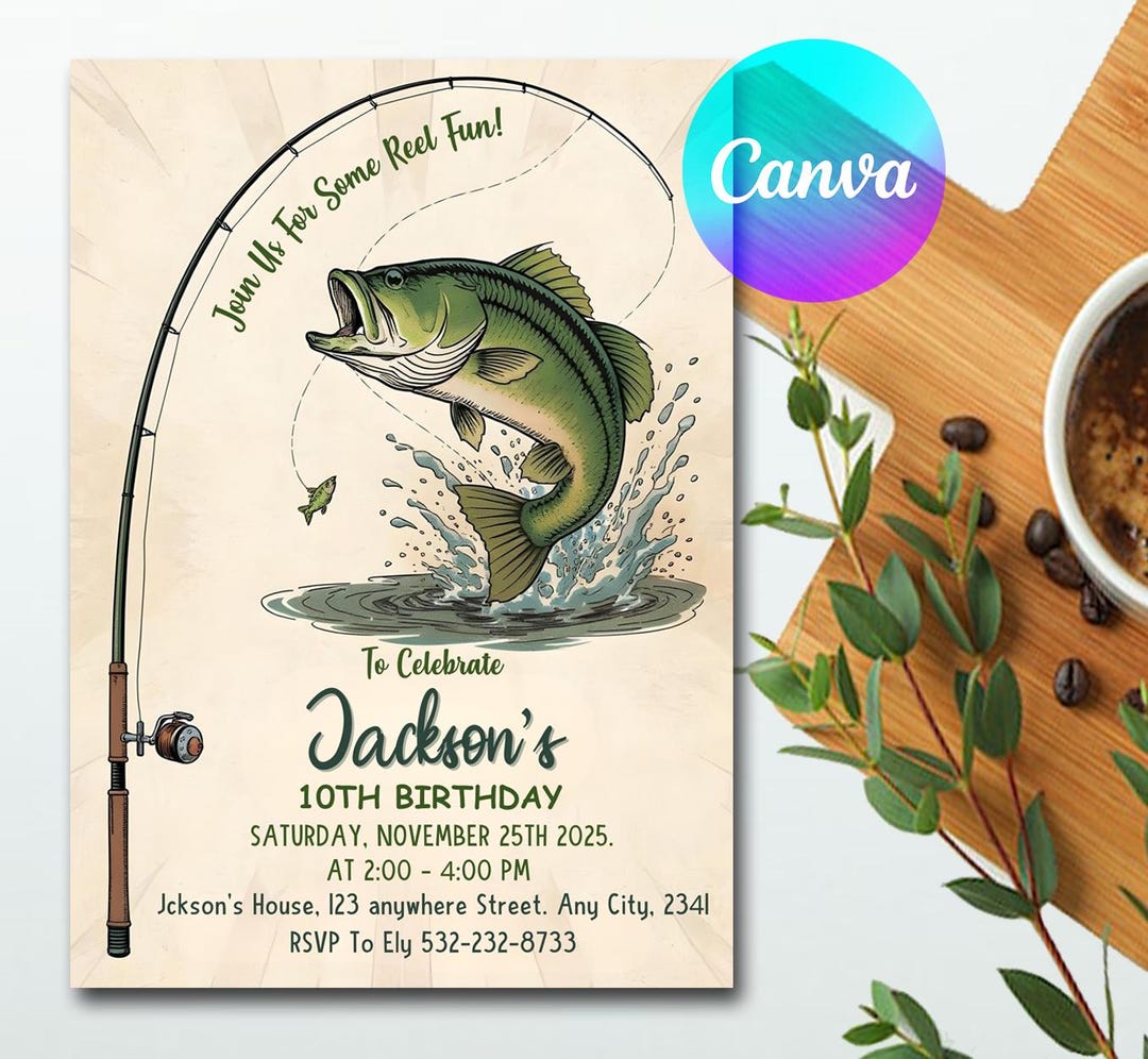 Editable Fishing Birthday Invitation Template, Fishing Invite, Fish ...