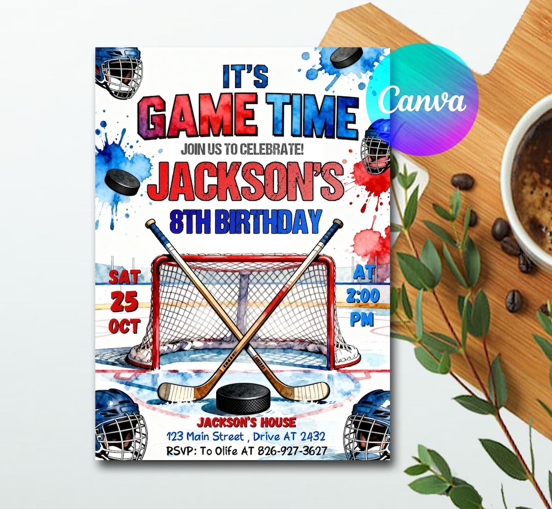 Hockey Birthday Invitation, Ice Hockey Party Invite, Printable Sports ...