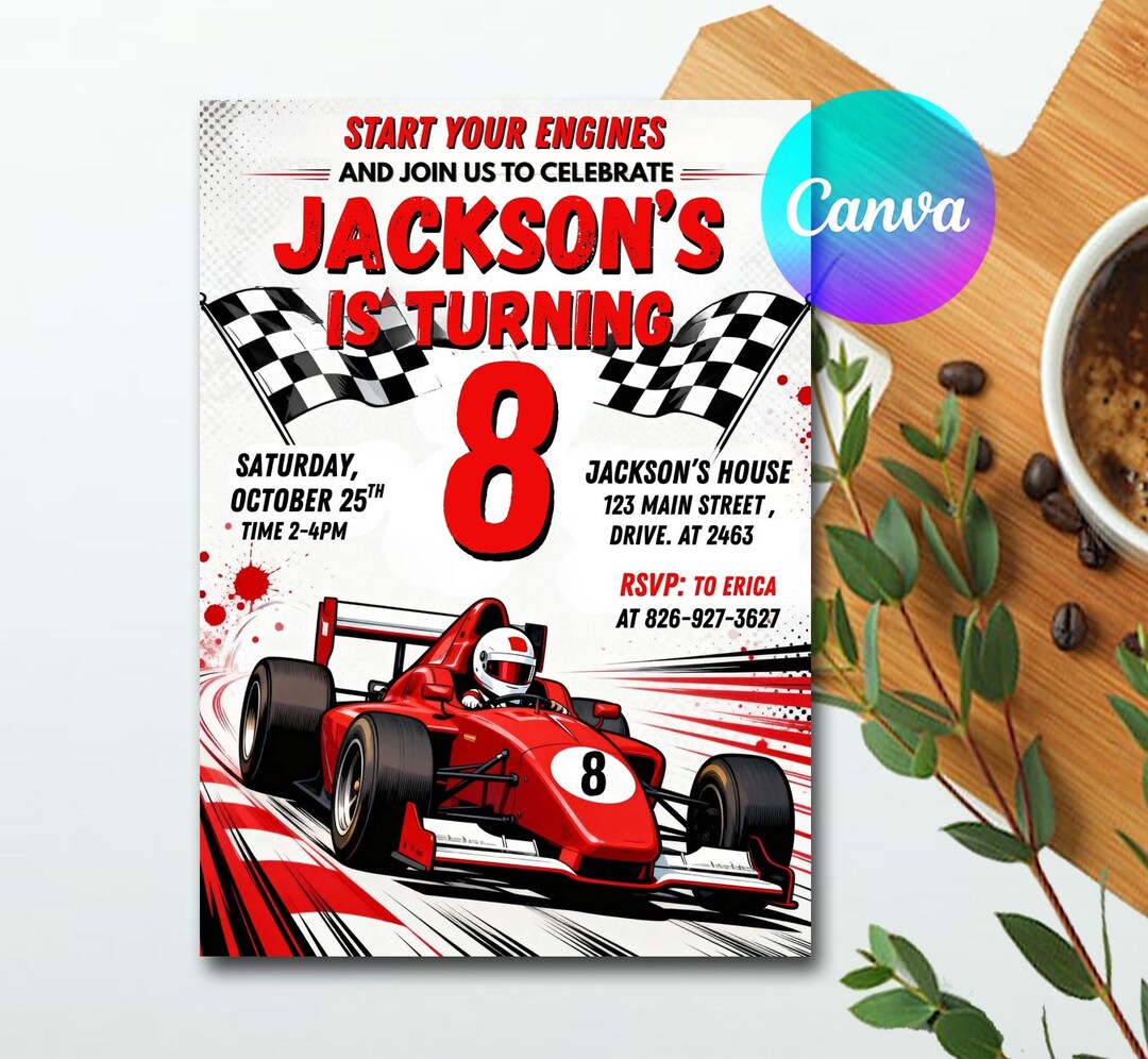 Race Car Birthday Invitation Template, Editable Racing Party Invite ...
