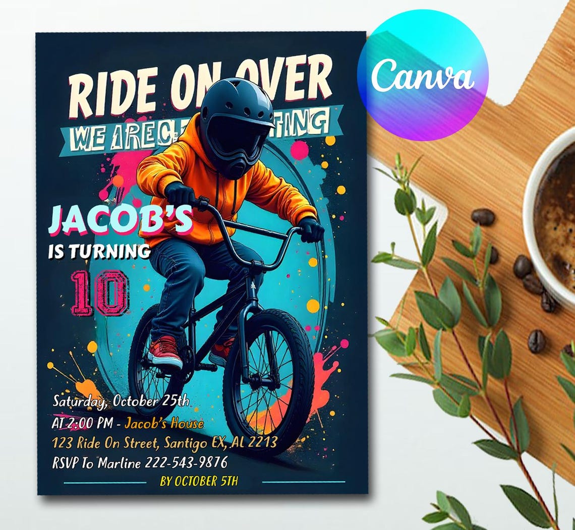 BMX Bike Birthday Invitation, Canva Template (digital File) - Etsy