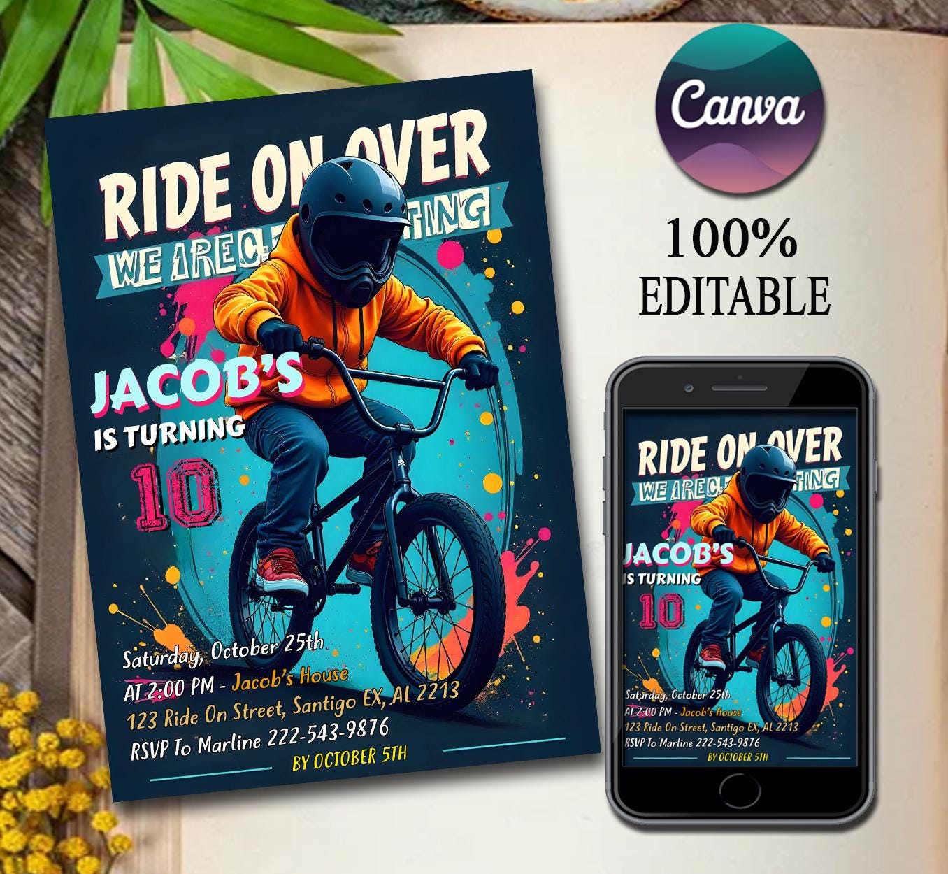 BMX Bike Birthday Invitation, Canva Template (digital File) - Etsy