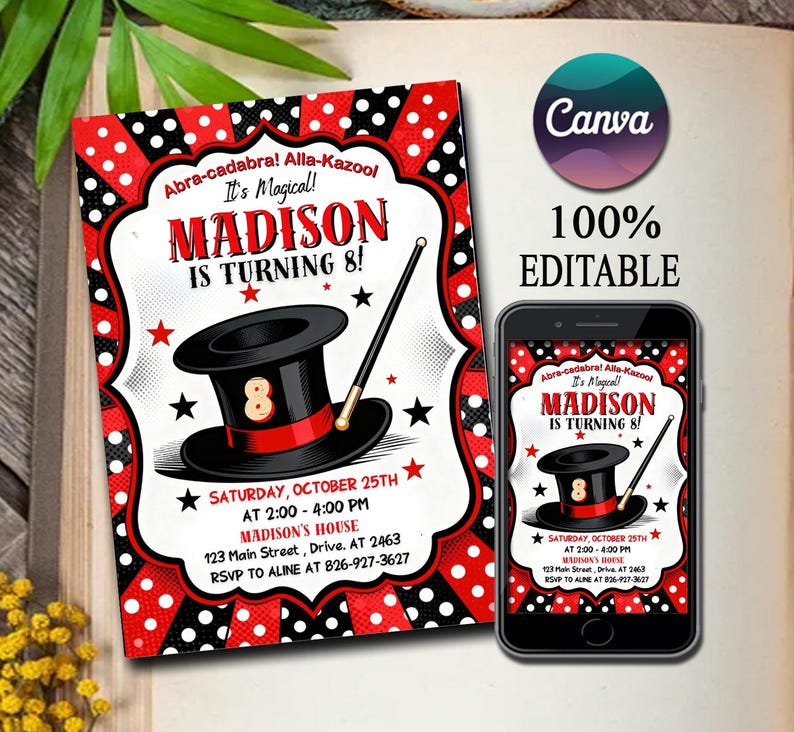 Editable Magic Show Birthday Invitation Template, Magic Party Birthday ...