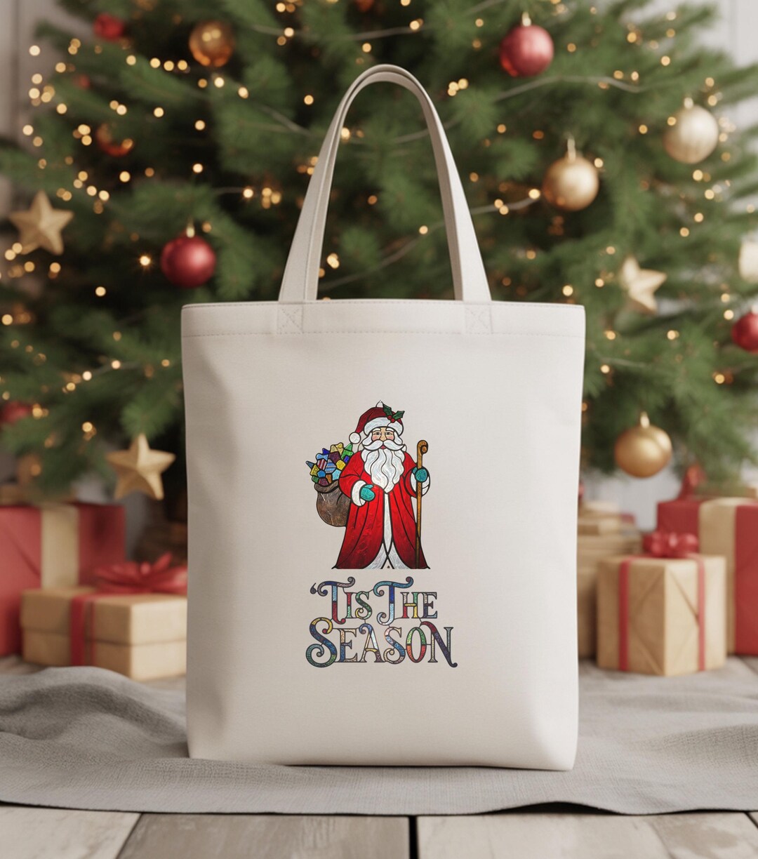 Stained Glass Style Christmas Tote Bag, Secret Santa Gift, Christmas ...