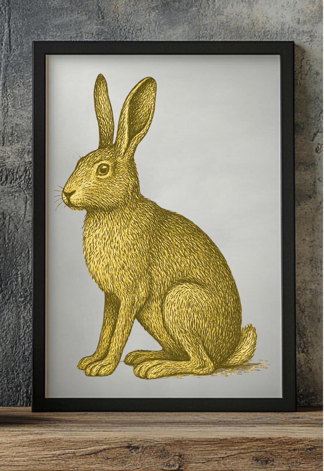 Retro Yellow Hare Illustration, Digital Art Print, Hare Drawing ...